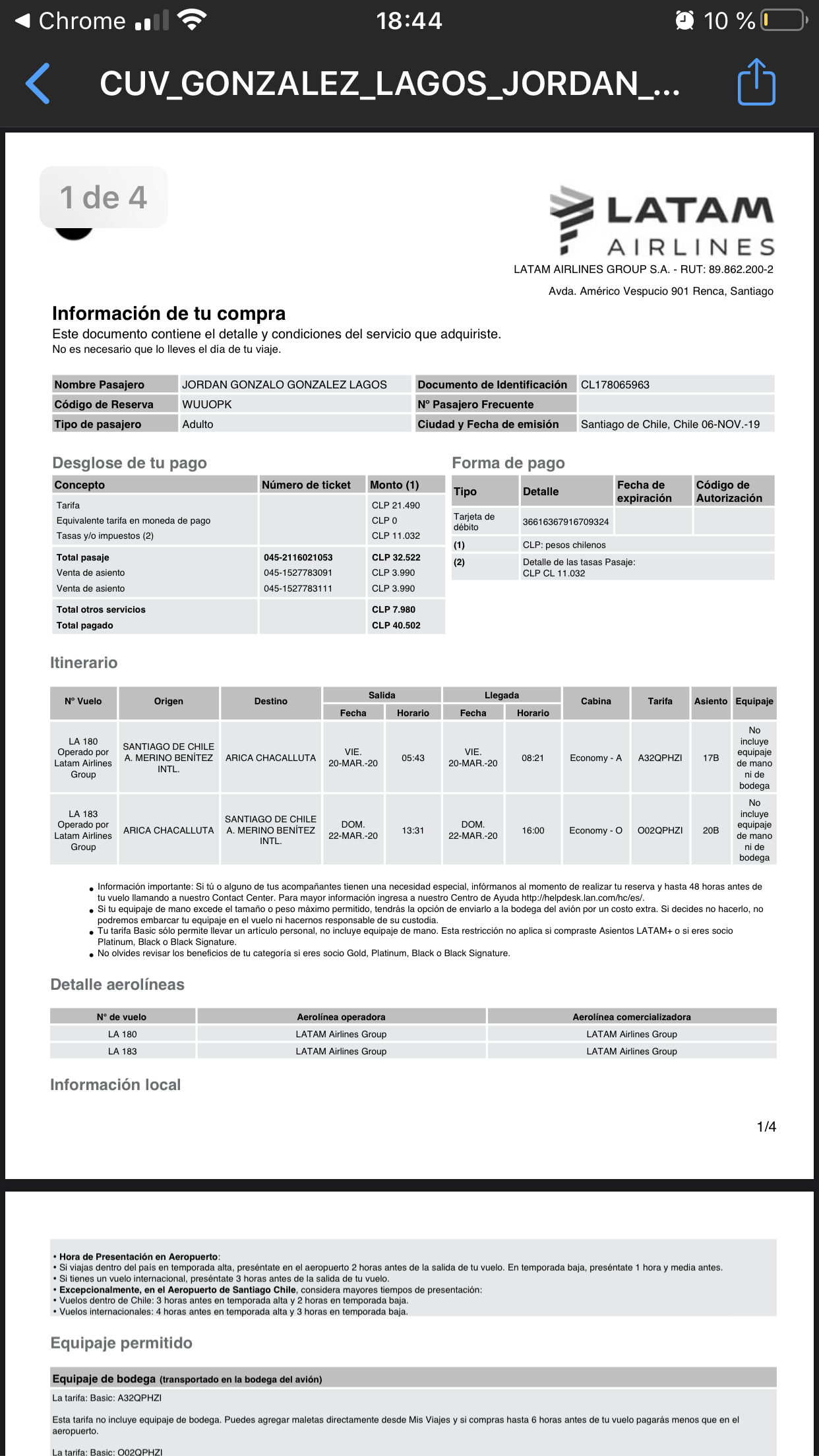 Latam - Devolucion De Pasajes | RECLAMOS.CL