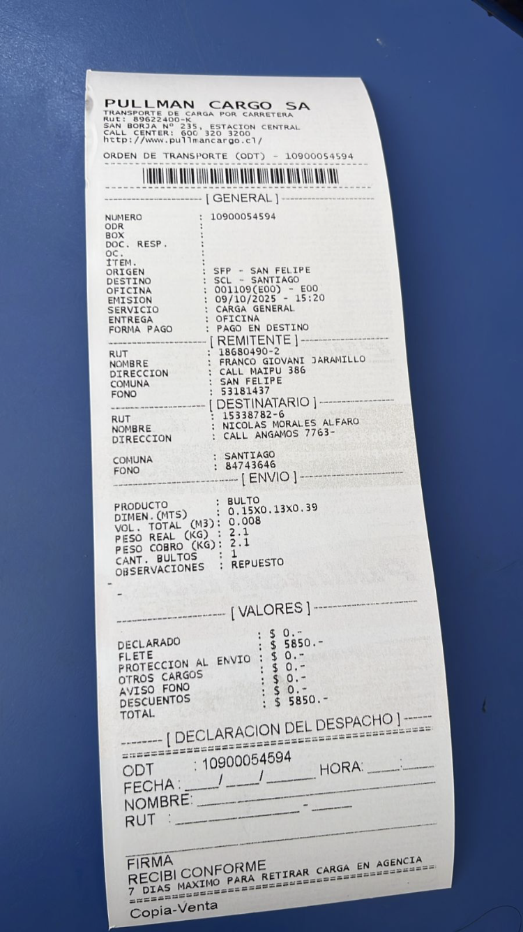 Pullman Cargo - Demora En Entrega De Encomienda | RECLAMOS.CL