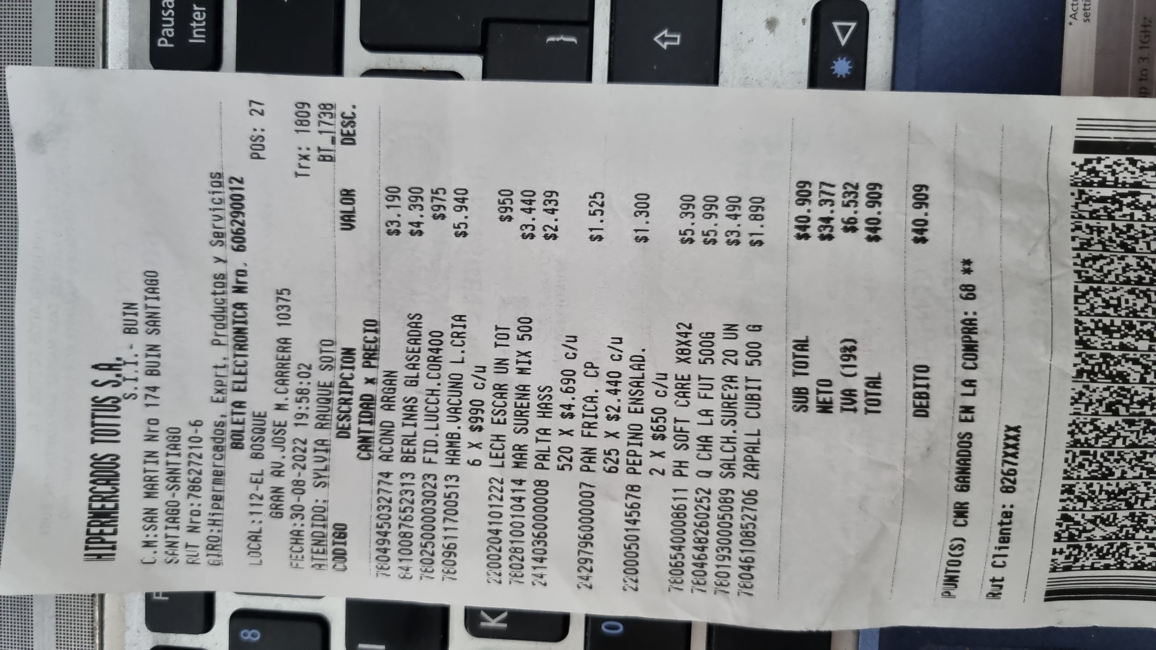 Supermercados Tottus - El Microrobo En La Boleta De Tottus | RECLAMOS.CL