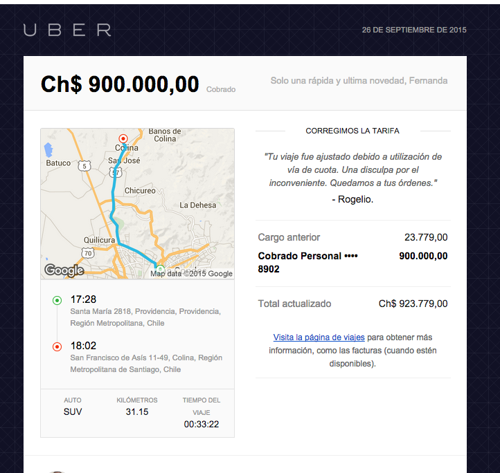 Uber - Cobro Excesivo | RECLAMOS.CL