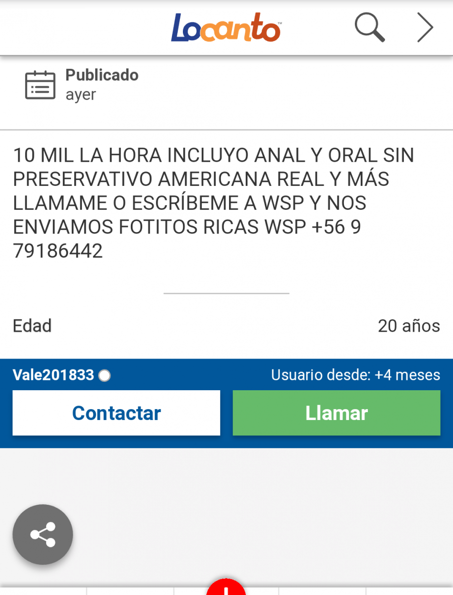 locanto - mensajes y llamados denigrantes | RECLAMOS.CL