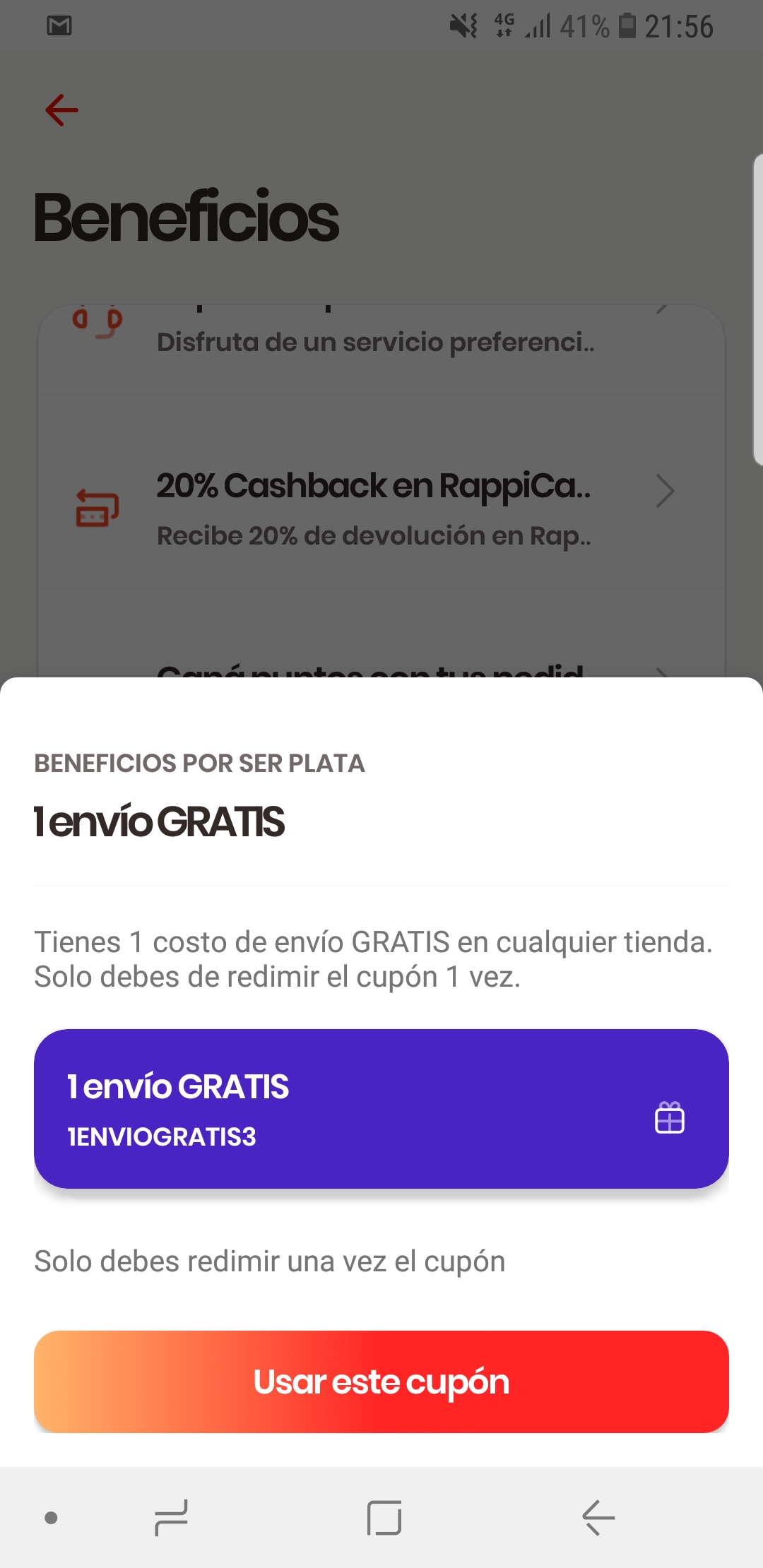 Rappi - Ofrecen cupón de descuento (envío gratis) - Ninguno | RECLAMOS.CL