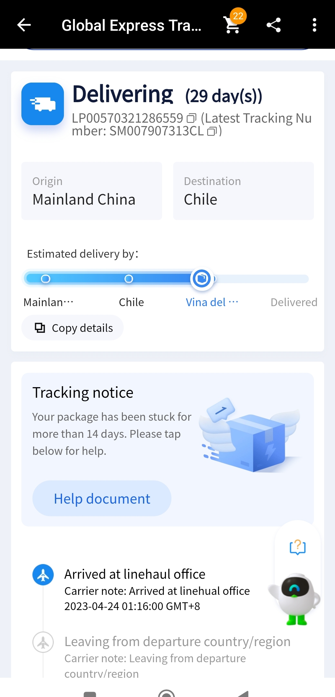 Correos De Chile - Envío Aliexpress Estancado En: Arrived At Linehaul ...