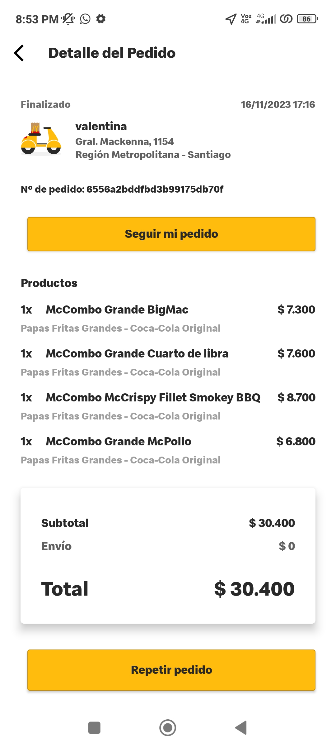 Mc Donald's - Pedido No Entregado - No Resuelto | RECLAMOS.CL