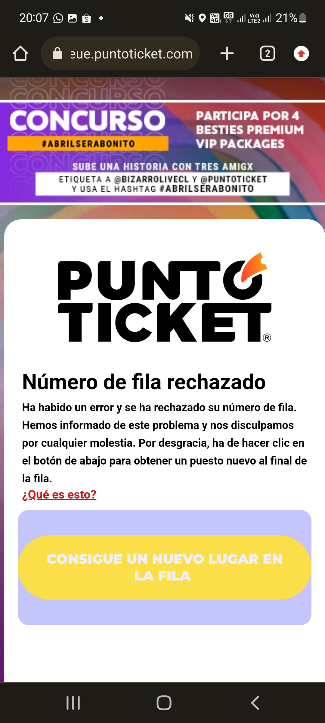 Puntoticket.com - Mi Número De Fila Ha Sido Rechazado - No Resuelto ...
