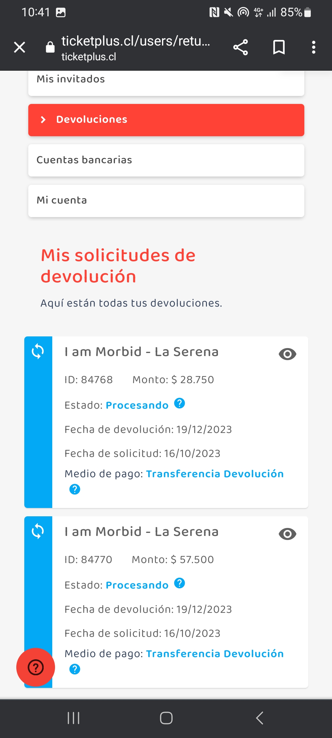 Ticketplus - No Devolución De Entradas En La Fecha Correspondiente | RECLAMOS.CL