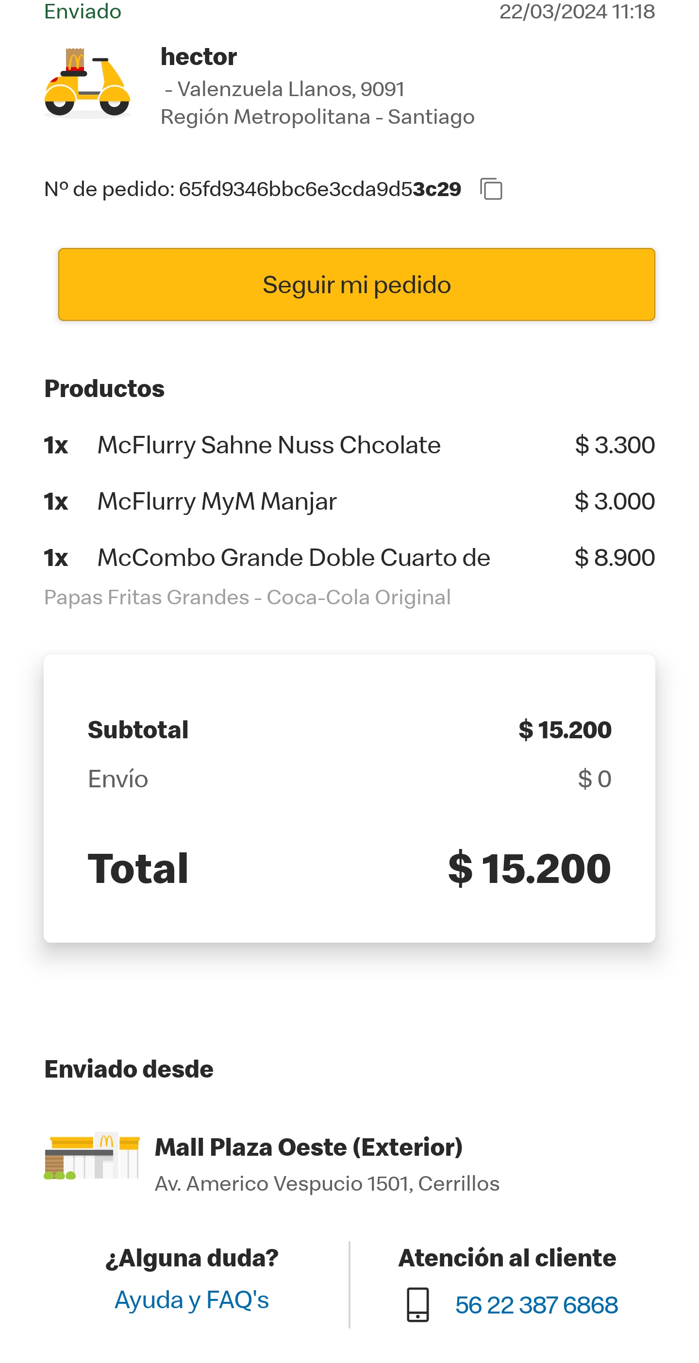 Mcdonal - Pedido No Entregado | RECLAMOS.CL