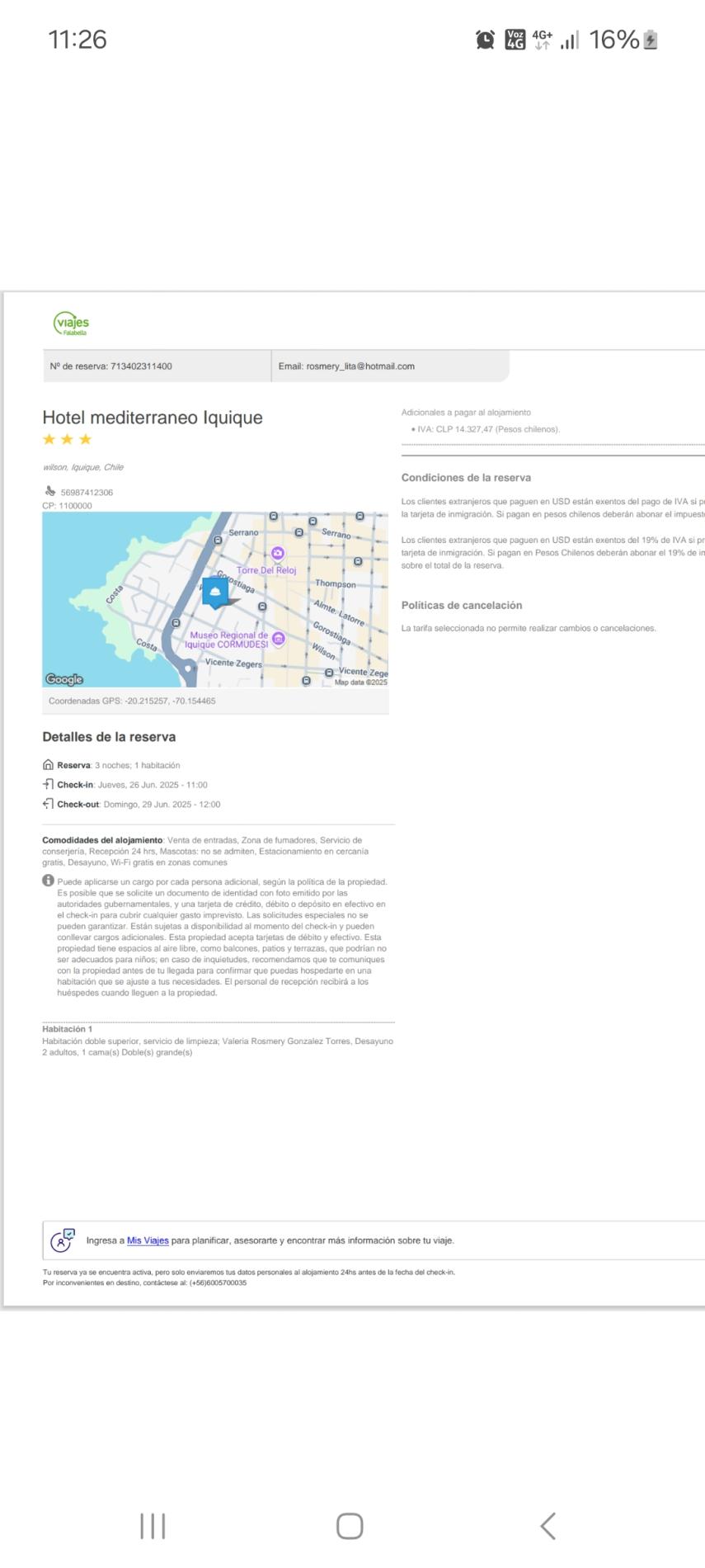 Viajes Falabella - No Cumplimiento En La Reserva | RECLAMOS.CL
