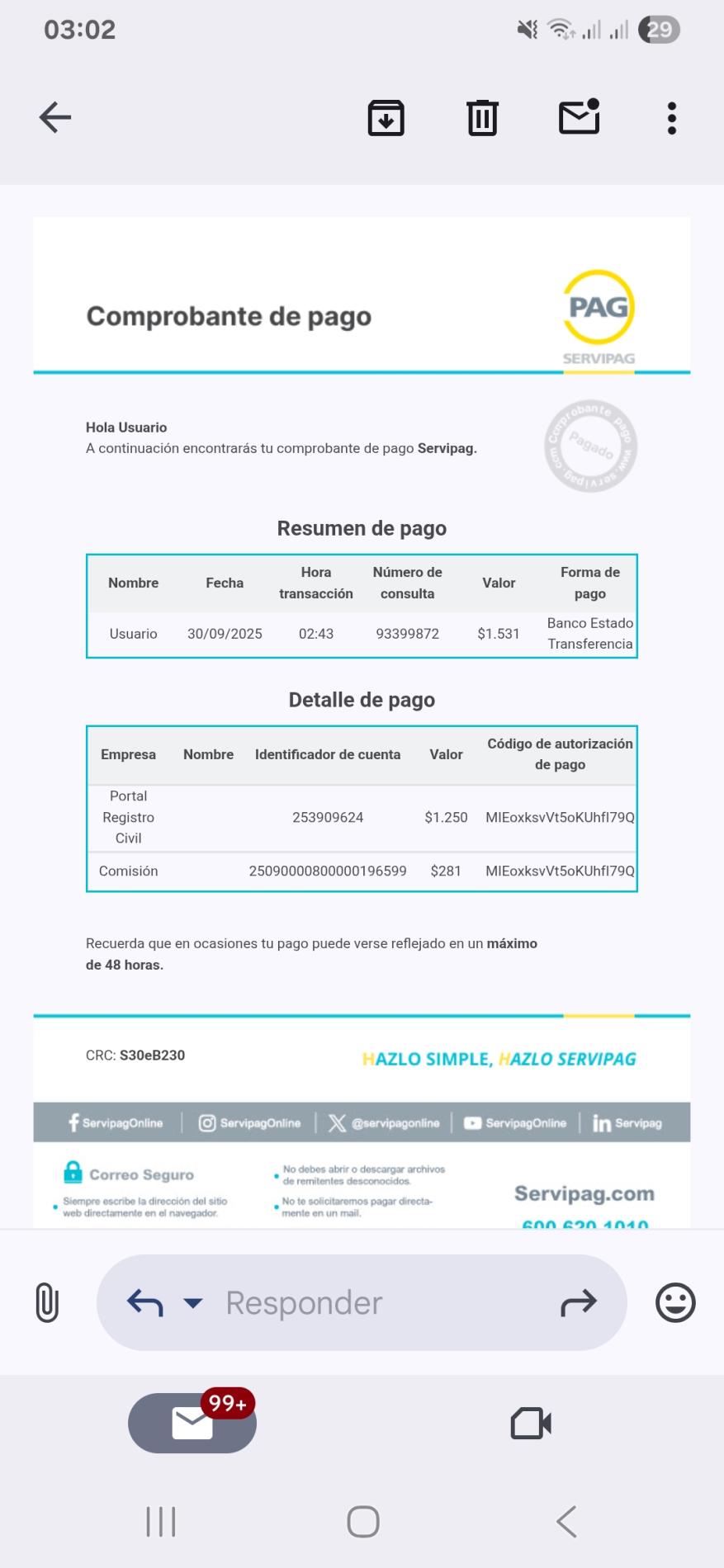 Registro Civil - Certificado De Posesión Efectiva Comprado | RECLAMOS.CL
