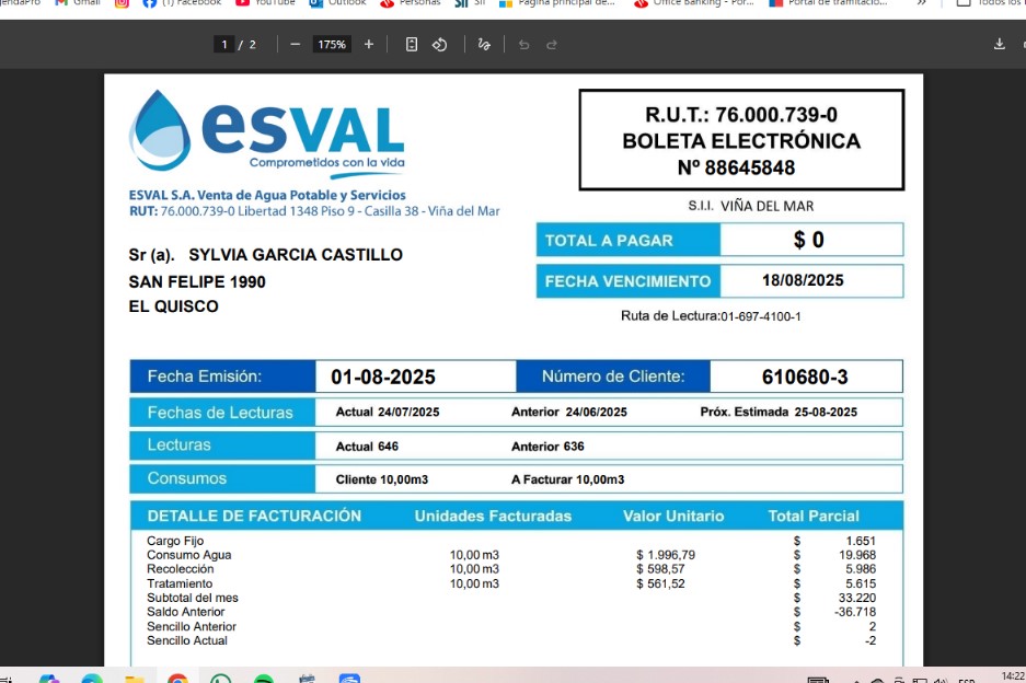 Esval - Mal Cobro Segun Medidor De Agua | RECLAMOS.CL