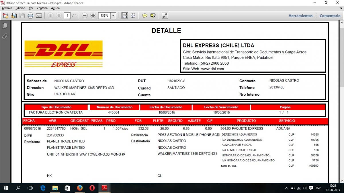 Dhl Express - Cobros Excesivos | RECLAMOS.CL