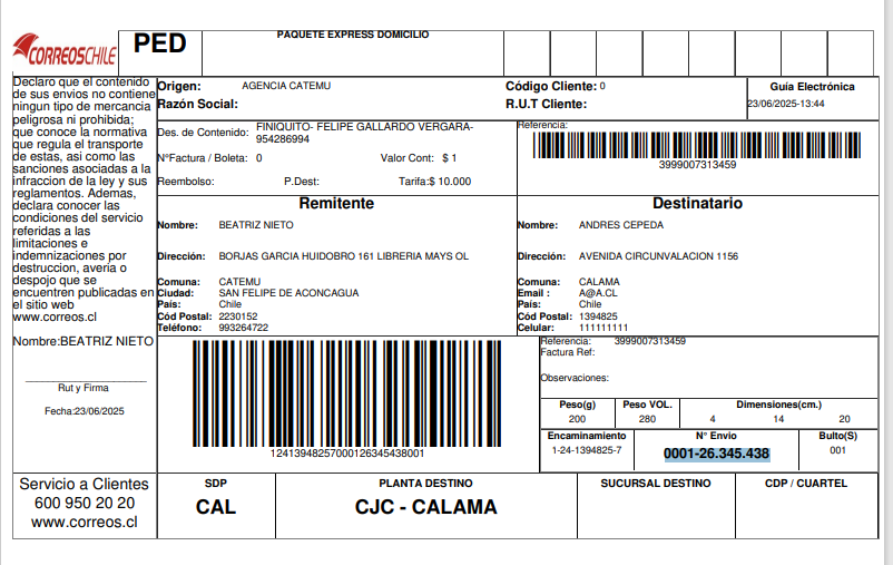 Recorramos Chile - Envió No Entregado | RECLAMOS.CL