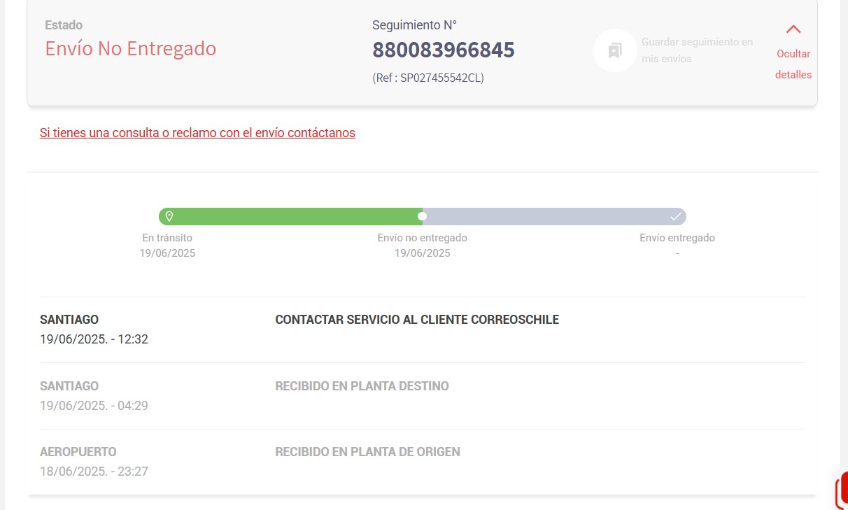 Correos De Chile - Envio No Entregado - Correoschile | RECLAMOS.CL