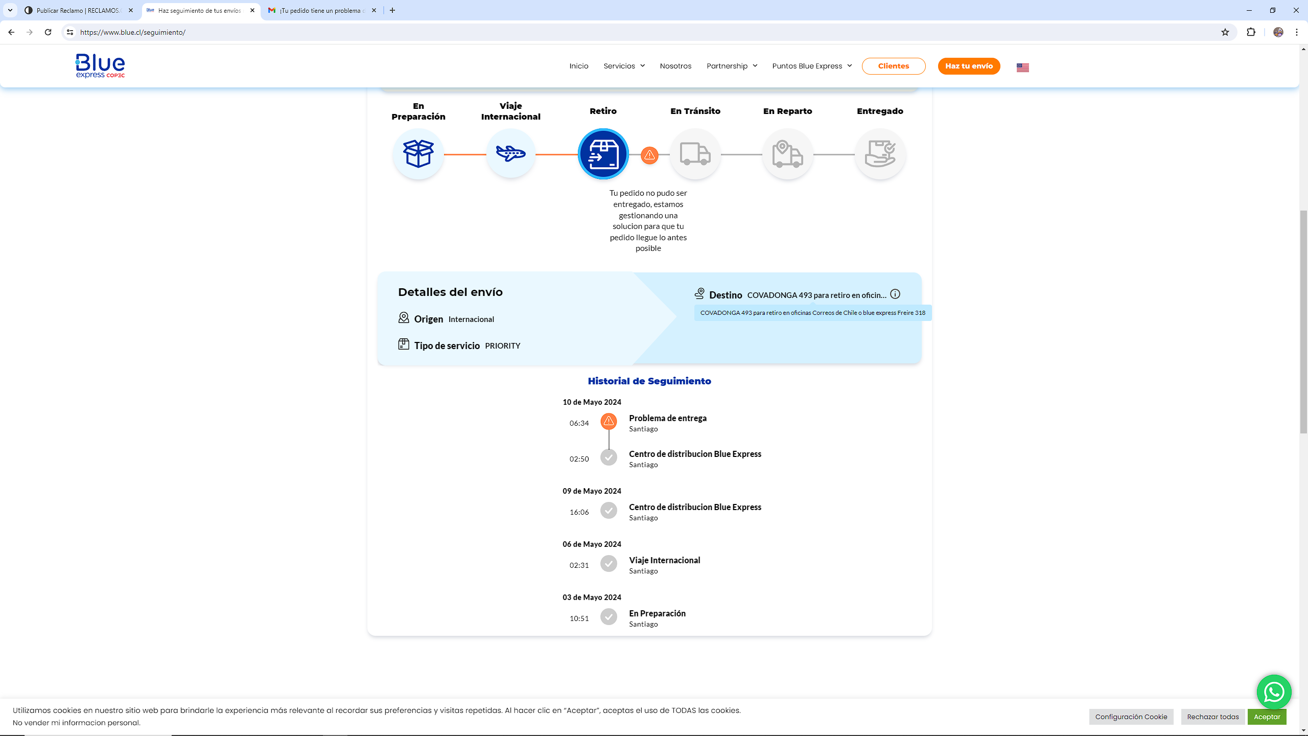 Blue Express - Otra Vez Blue Express - Resuelto | RECLAMOS.CL