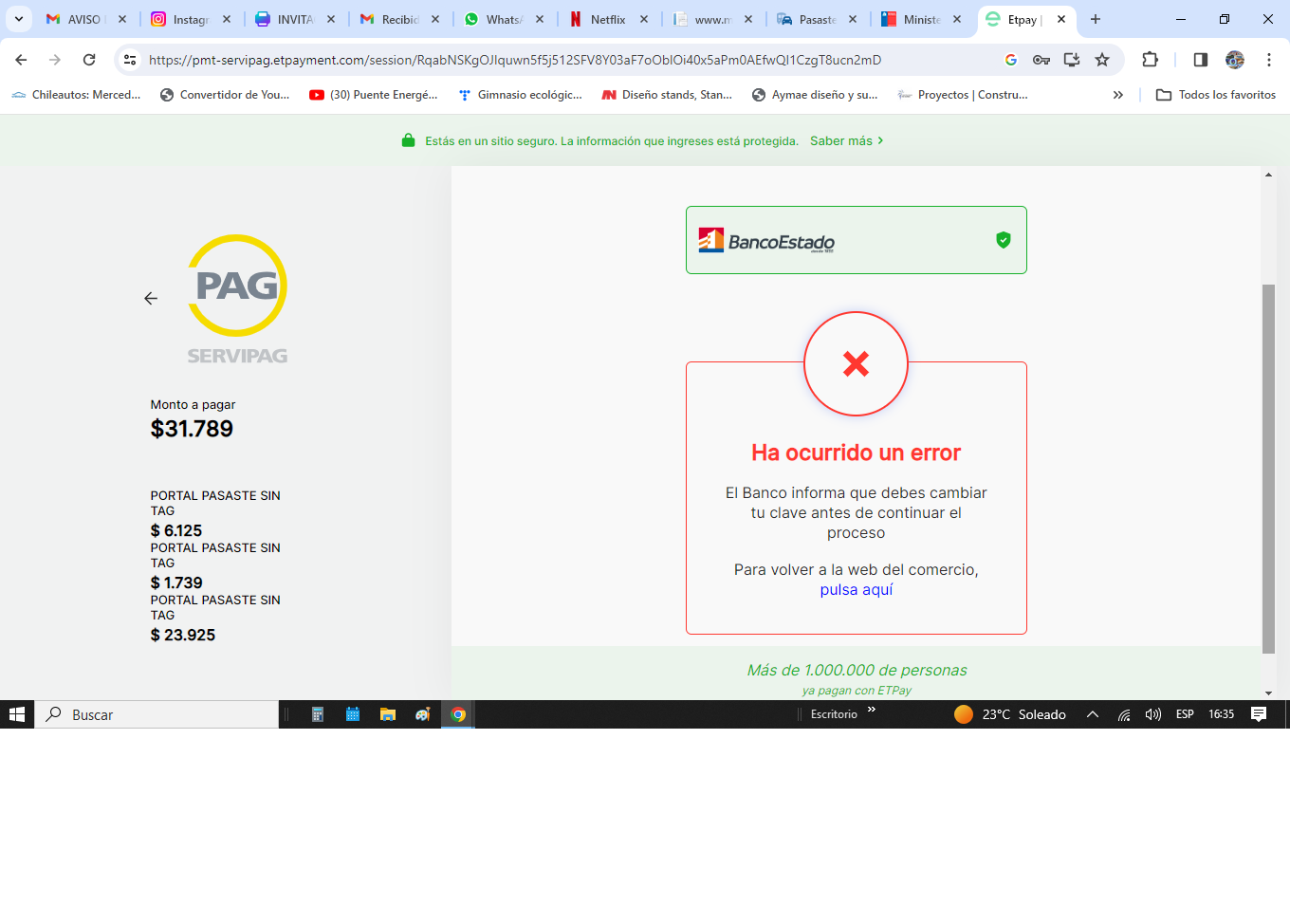 Pasaste Sin Tag - No Funciona Ninguno De Los Medios De Pago | RECLAMOS.CL